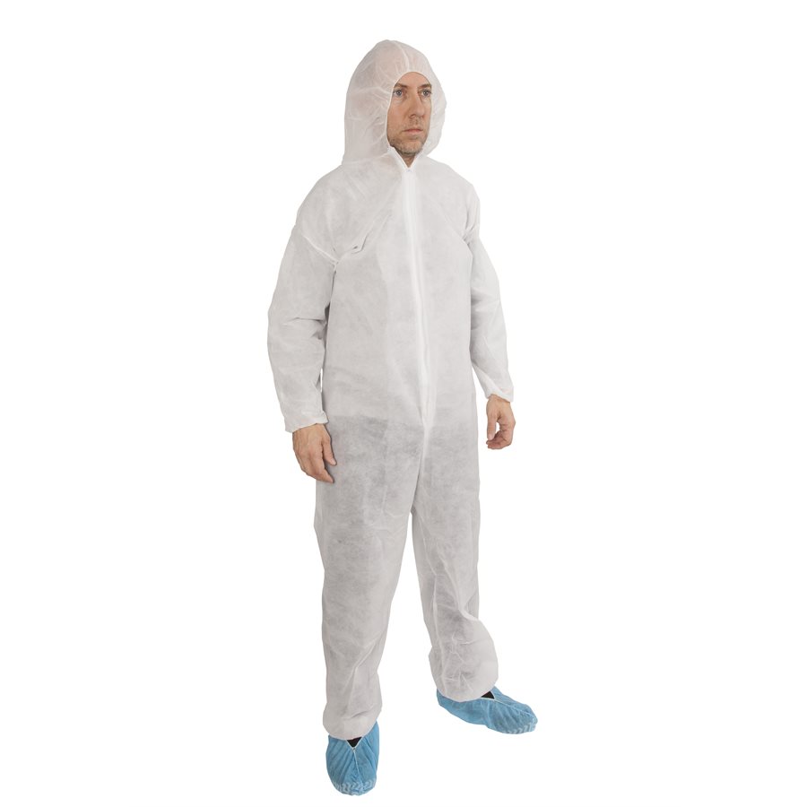 Stellar polypropylene coverall with cap white, M